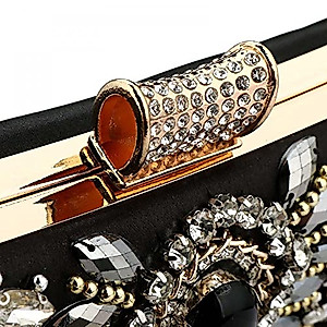 Womens Beaded Clutch Bag Party Prom Evening Wedding Clutch Bag Purse, Ladies Shoulder Bag Crossbody Bag with Chain Strap Evening Handbag (Black)