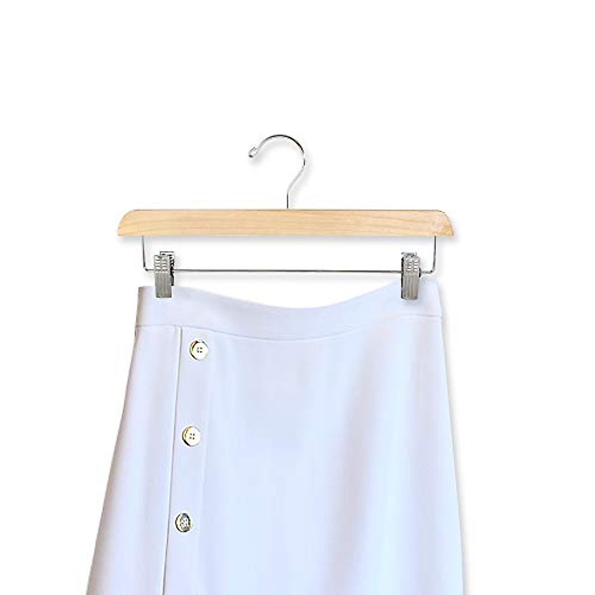 Farm House Collection Wooden Skirt Hangers, Adjustable Cushion Clips, Sturdy, 360 Degree Swivel Hook, 14" Long, Pants, Skirts, Slacks, Shorts (Natural Wood)