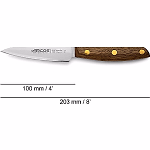 ARCOS Professional Kitchen Knife Set 3 pieces Nitrum Stainless Ste. Ovengkol Wood Handle 100% natural FSC. Series Nordika. High precision cut. Color Brown.