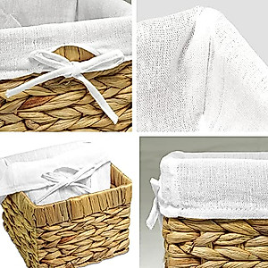 EZOWare Set of 4 Small Natural Woven Water Hyacinth Wicker Storage Nest Baskets Organizer Container Bin with Liner for Organizing Kids Baby Cloth, Room Decor, Toy, Gift Basket Empty - Brown (7x7x5.5")