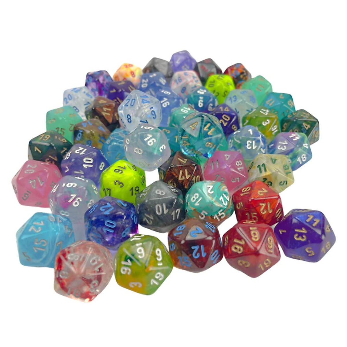 Chessex DND Dice Set-Chessex D&D Dice-16mm Assorted lours Plastic Polyhedral Dice Set-Dungeons and Dragons Dice ludes 50 Dice - D20, Various (CHX29220)