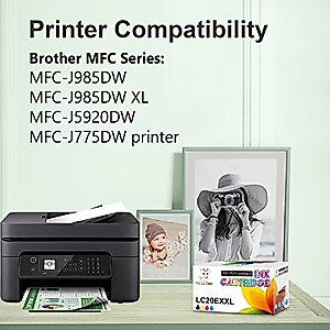 MS DEER Upgraded Compatible LC20E Ink Cartridges Replacement for Brother LC20EXXL LC 20E XXL Work for MFC-J985DW MFC-J985DWXL MFC-J5920DW MFC-J775DW MFC-J775DWXL Printers (4BK, 2C, 2M, 2Y) 10-Pack