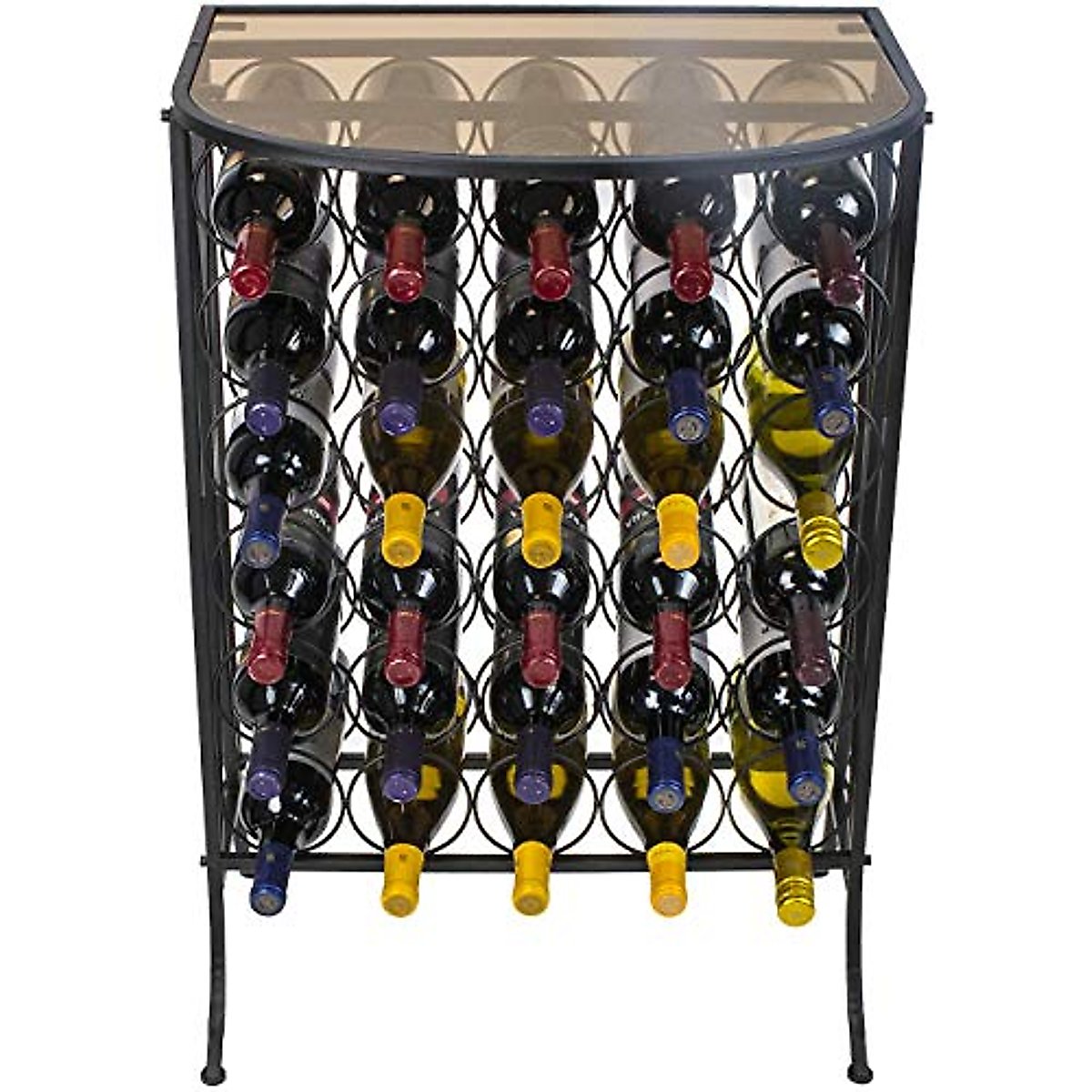 Sorbus Wine Rack Stand Bordeaux Chateau Style with Glass Table - Holds Bottles of Wine - Elegant French Style Wine Rack to Compliment Any Space - Minimal Assembly (Wine Stand - 30 Bottles)