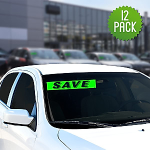 Versa Tags Windshield Slogan Stickers 12 Pack Each of Down, FINANCING Available, Warranty, Save, Sale (60) Window Stickers Total Dealership Stickers Black On Green