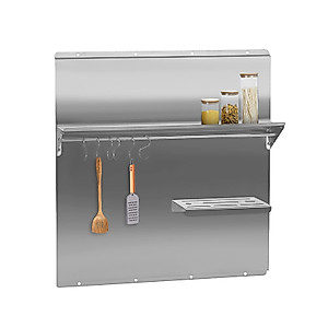 Futchoy Range Backsplash with Shelf 30 x 30.7 Inch Range Hood Wall Shield, Stainless Steel Backsplash Silver Splash Plate for Range Hood Stainless Backsplash