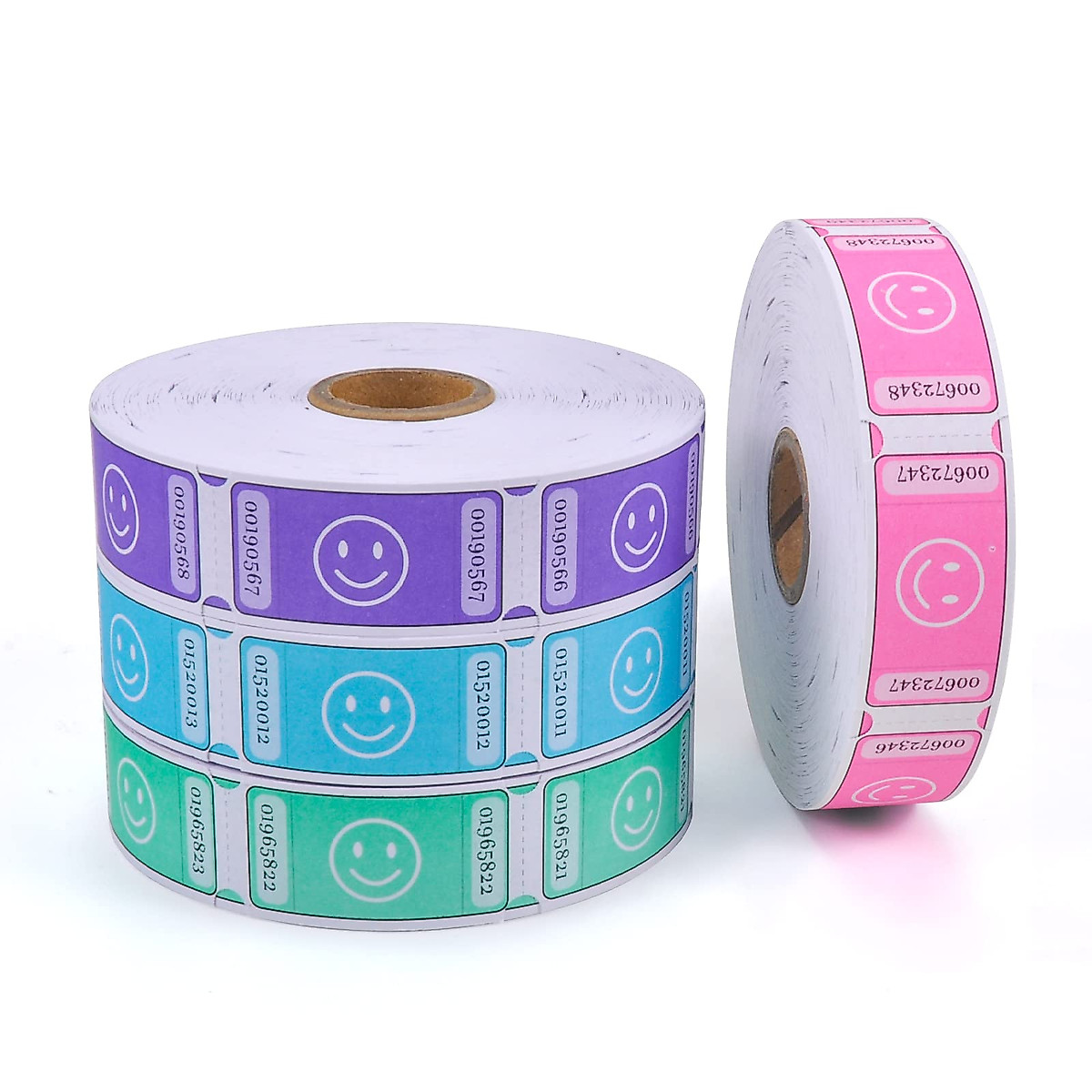 L LIKED 4000 Assorted Raffle Tickets Each Tickets Size 1x2 Inch,1000 Tickets Per Roll, 4 Rolls Smile Single Raffle Tickets Rolls-Pink,Green,Blue,Purple