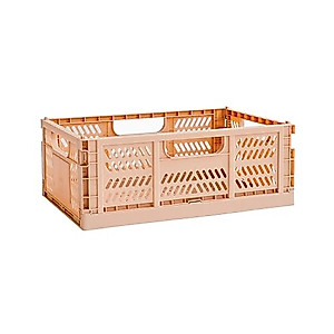 3 Sprouts Recycled Plastic Collapsible Crate - Stackable Folding Storage Crate for Organization for Adults & Kids - Foldable Plastic Crate - Large - Clay