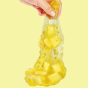 2 Packs Jelly Cube Crunchy Slime Kit,Non Sticky,Super Soft Sludge Toy,Birthday Gifts for Kids,DIY Crystal Glue Boba Slime Party Favor for Girls & Boys(Blue,Yellow)