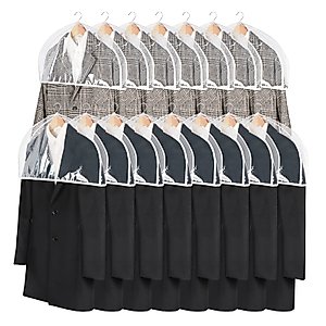 Zilink Clear Shoulder Covers for Clothes (Set of 15) Breathable Clothes Dust Cover Protectors with 2" Gusset for Suit, Coats, Jackets