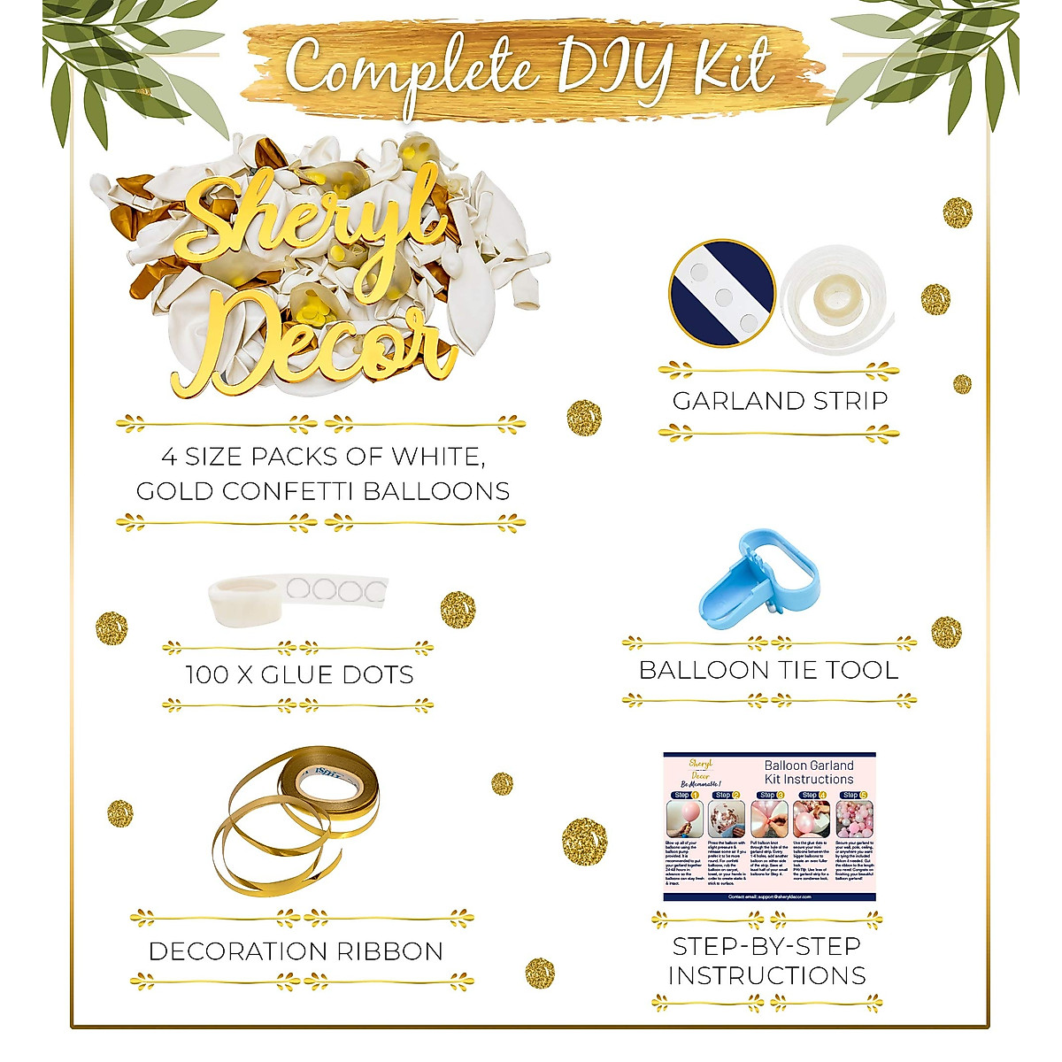 ALL-IN-1 White and Gold Balloons Garland & Arch Kit – Small and Large Gold and White Balloons – Party Decorations for Wedding, Birthday, Bridal Shower, Baby Shower, Graduation, Confetti