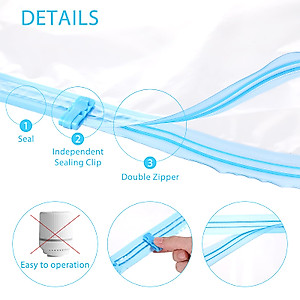 Prasacco 6-Pack Space-Saver Bags, 19.7x13.8inch/50x35cm, Reusable Roll-Up Storage Bags, Compression Bags for Travel, Transparent Blue, Zipper Closure, Nylon & Plastic Polyethylene