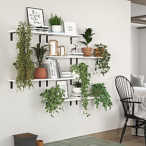 DOLLFIO Floating Shelves, 8 Sets Wall Shelves, Wooden Floating Shelves for Bedroom Wall Décor, Wall Mounted Floating Bathroom Shelf for Storage, Floating Book Shelf Living Room – White