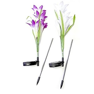 Outdoor Solar Flower Garden Stake Lights (2 Pack) Garden Lilly Flowers Multi Color LED Light Changing White and Purple Indoor-Outdoor