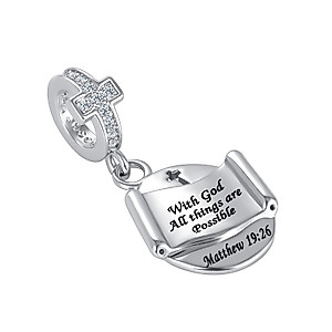 DWJSu Cheap Cross Faith Bible Religious Charm Silver Christian Crystal Dangle Bead fit Pandora Charms Bracelet and Necklace for Women
