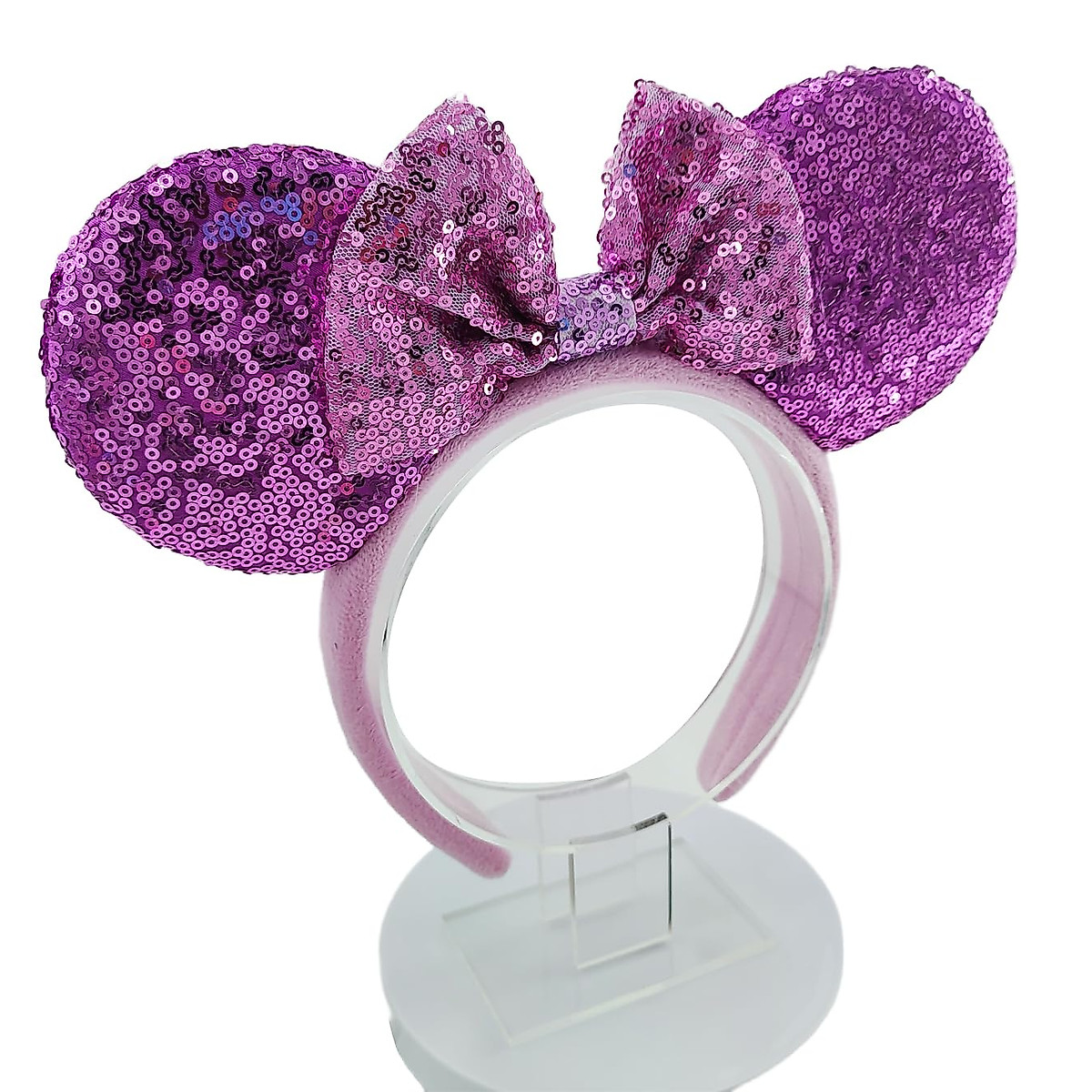 WW-WONDERFULWORLD Purple Mouse Ears Headbands With Bow & Snowflake & Girls Sequins, for Cartoon Princess Costume Cosplay Decoration, Glitter Christmas Party for Kids & Women; PR (Soft Flannel)