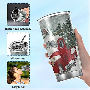 Yasala Christmas Tumbler Snow Truck Forest Pine Insulated Coffee Cup Beverage Container Office Travel Mug with Straw and Lid 20oz Holiday Back to School Gift