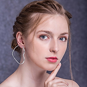 Hoop Earrings, Fashion Jewelry Statement Silver Heart Hoop Earrings for Women Hypoallergenic