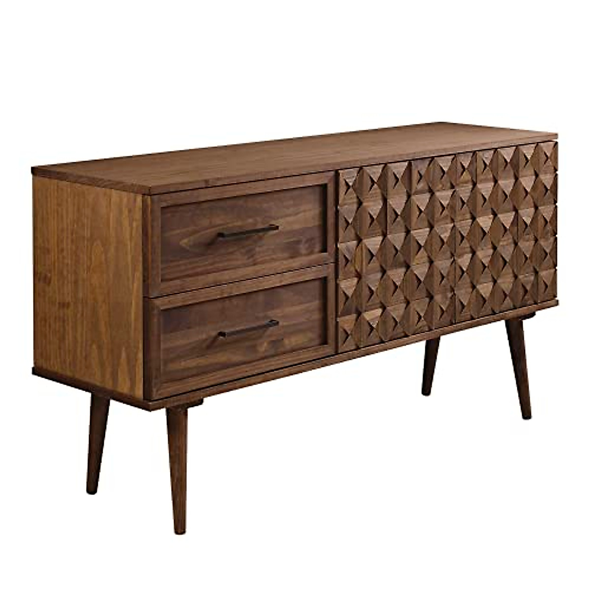 Walker Edison Deluca Boho Solid Wood 2 Door Sideboard with Prism Detail, 58 Inch, Brown