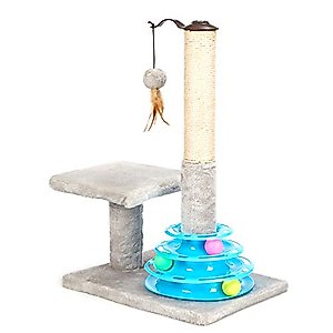 PEEKAB Tall Cat Scratching Post Kitten Sisal Scratcher Tree with Cat Tracks Toy Balls for Indoor Cats and Kittens - 25 inches