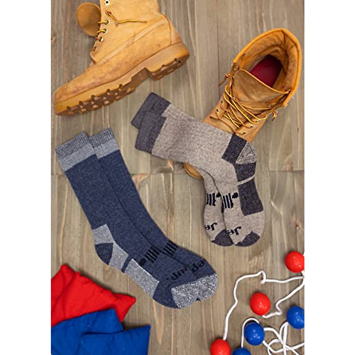 Jeep Men's Performance Wool Hiking Crew Socks-2 Pair Pack-Heavyweight Cushioned Comfort, Brown, 8-12