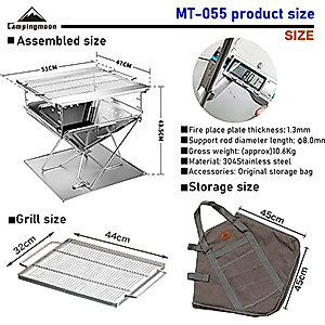 Campingmoon BBQ Grill Fire Pit Foldable Stainless Steel - Extra Large MT-055