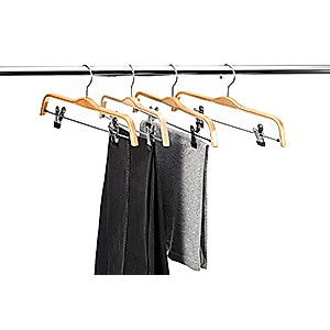RoyalHanger Wood Hangers 10-Pack, Pants Hangers Skirt Hangers Wooden Hangers with 2 Adjustable Clips, Natural Finish