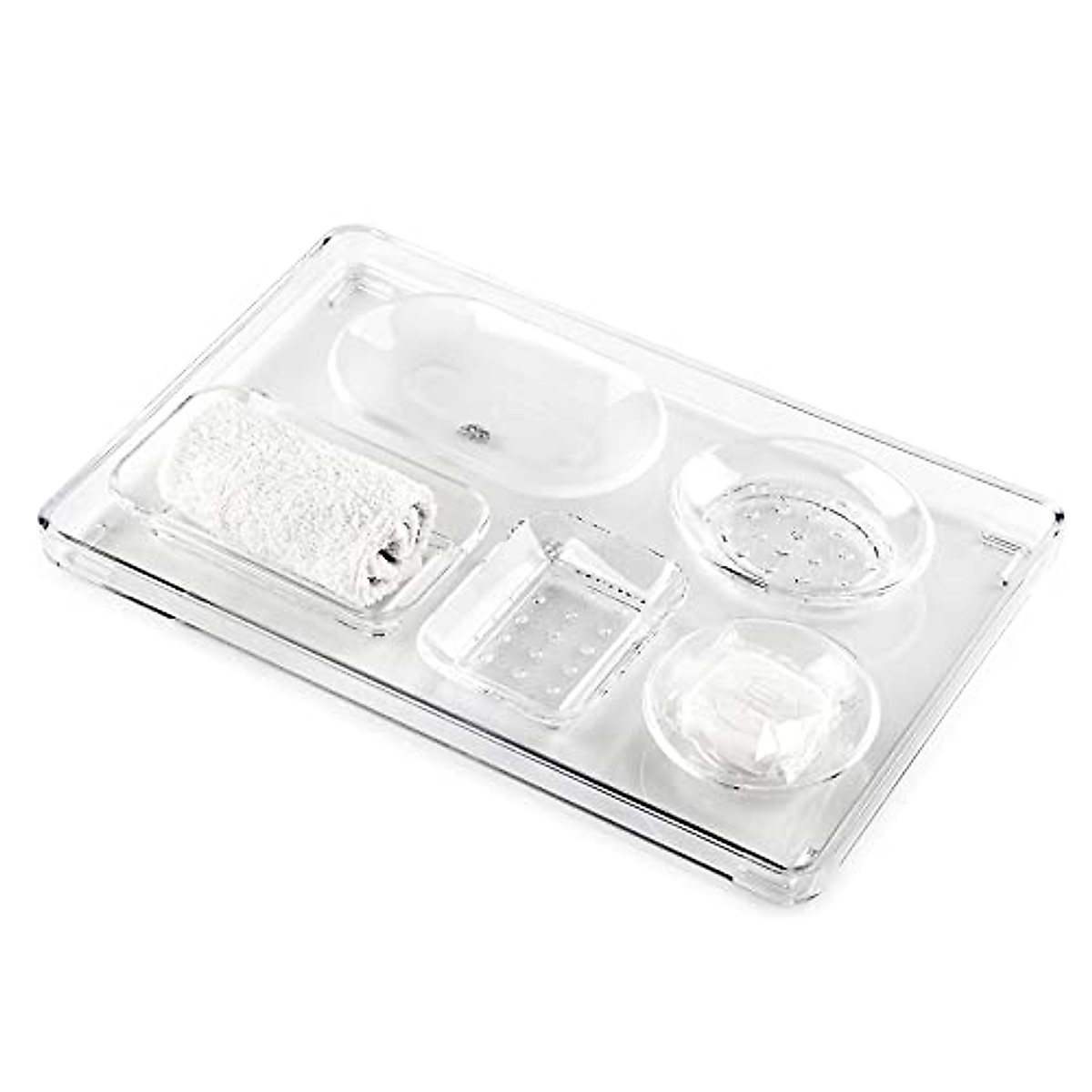 Rectangle Durable Acrylic Collection Serving Trays & Platter for Kitch, Beverage, Drink, Food or Bathroom (Clear 34x22x2.5cm)