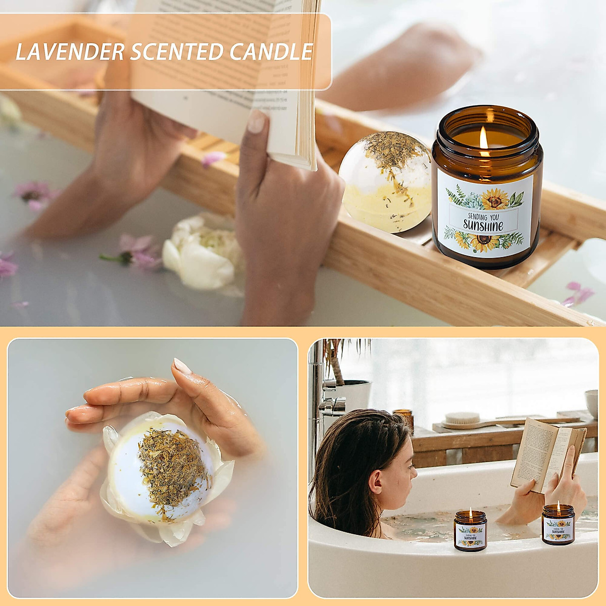 Sunflower Gifts For Women, Sunflower Gifts For Friends, Birthday Gifts For Women Her Mom Daughter, Spa Relaxing Gift For Sunflower Lover, Sunflower Necklaces, Sunflower Tumbler With Candle&Bath Bombs