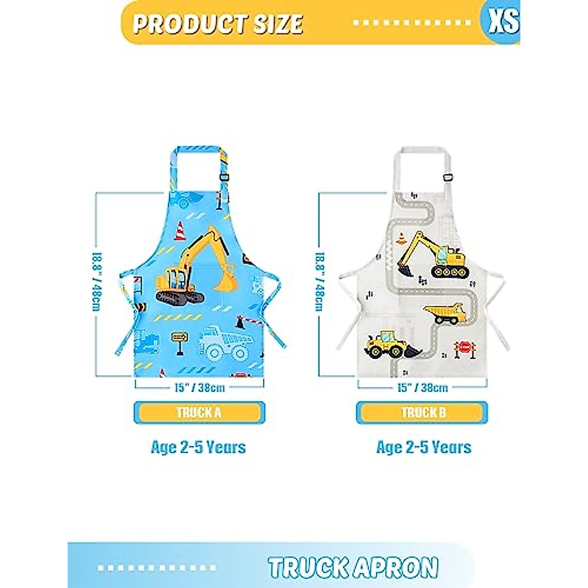 WERNNSAI 2 Pack Kids Aprons - Truck Kids Art Aprons for Boys Waterproof Toddler Chef Aprons Cooking Baking Painting Gardening Apron for Kids with Pocket Kitchen Classroom Art Smocks Age 6-10 Years
