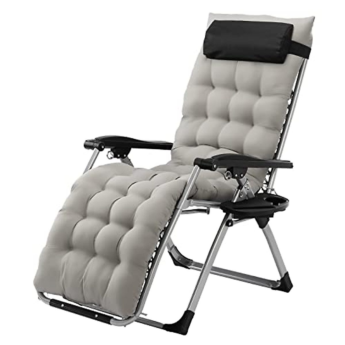 Folding Zero Gravity Outdoor Recliner Patio Lounge Chair,Infinity Zero Gravity Chair with Pad, Patio Chairs with Pillow and Utility Tray Adjustable Folding Recliner for Deck,Patio,Beach,Yard,Grey