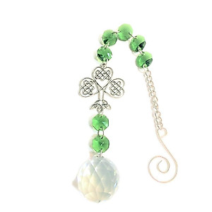 Mystic Celt Treasures- IRISH SHAMROCK SUNCATCHER -12" Irish Suncatcher, USA Handmade, Gift Wrapped, Irish, Shamrock, Ireland, Hearts, Emerald, Clover, Gift