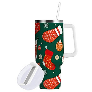 ODAWA Large Colorful Christmas Stockings Stainless Steel Tumblers with Handle and Straw