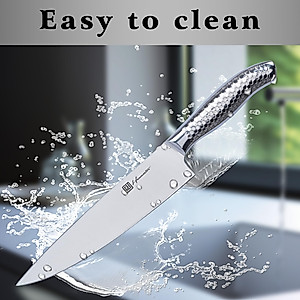 Hanmaster Kitchen Knife Set, One-piece Stainless Steel Knife Sets for Kitchen with Block, 6 Pieces Solid Natural Wood Knife Block Set, Box Packed, Silver.