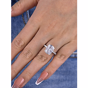 Effinny 4.0ct Elongated Cushion Cut Engagement Ring for Women,White Gold Plated Sterling Silver Simulated Diamond Promise Ring(Size:7)