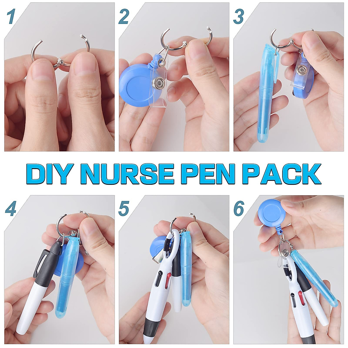 24 pieces Nurse pen set Nurse Pen Pack include 6 pieces Tip Highlighter 6 pieces Permanent Marker Pen And 6 pieces Retractable Ball Pen With 6 pieces Nurse Badge Clip Retractable ID Name Reels