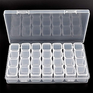 Rhinestones Box, 28 Grids Clear Acrylic Nail Decorations Storage Box ,Nail Art Tool Jewelry Storage Box for Rhinestone Beads Container Collection,Display Containers Case