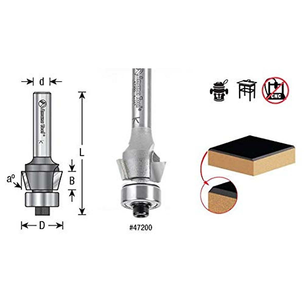 Amana Tool - MR0107 Miniature 22.5° Chamfer with 3/16 Dia Ball Bearing x 1/2 Dia x
