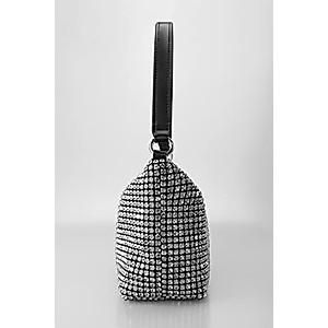 Rhinestone Purs for Women Clutch Purses Crystal Mini Top Handle Handbag Chain for Party(Hobo-Silver)