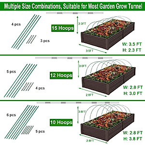 Garden Hoops for Raised Bed, 60 PCS Greenhouse Hoops 10 Sets of 8.5 FT Long Garden Arch Greenhouse Frame Rust-Free Fiberglass Garden Hoops for Row Cover Netting Shade Cloth
