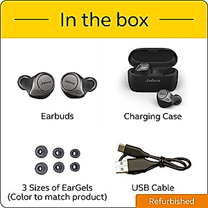 Jabra Elite 75t Titanium Black Voice Assistant Enabled True Wireless Earbuds with Charging Case (Renewed)