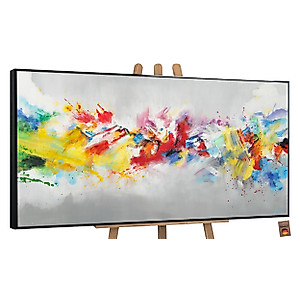 YS-Art Hand-painted acrylic painting wall decor in vivid shades Colorful life Modern artwork for living room Housewarming gift With Frame 55x28 inch