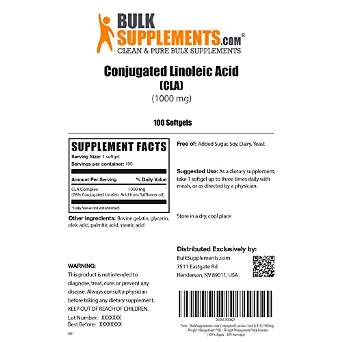 BULKSUPPLEMENTS.COM CLA Softgels (Conjugated Linoleic Acid) - CLA Supplements for Energy, 1000mg of CLA from Safflower Oil - 1 Softgel per Serving - 100-Day Supply (100 Softgels)
