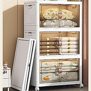 JH Spracely 5 Layer 203 Gallon Collapsible Storage Bins with Lids and Wheels, Large Stackable Plastic Organizer Bins for Closet and Office, Folding Storage Boxes with Open Front Door,for 8+ Years