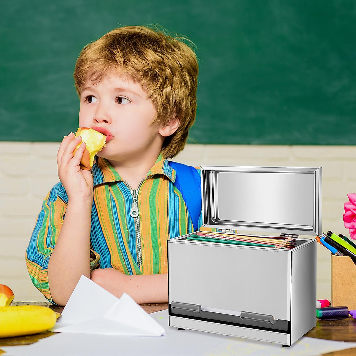 Tessco 2 Pcs Stainless Steel Straw Dispenser for Pencils Reusable Straw Holder with Lid Pencils Dispensers for Class Straw Organizer for Countertop Home Coffee Bar Supplies (Silver)