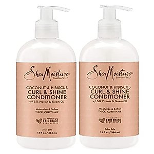 SheaMoisture Curl and Shine Conditioner For Thick, Curly Hair Coconut and Hibiscus Sulfate Free 13 oz 2 Count