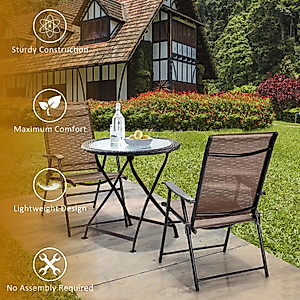 Tangkula Set of 2 Outdoor Patio Chair Space Saving Stackable Portable Steel Frame Lawn Poolside Backyard Folding Chairs with Armrest & Footrest Commercial Party Home Use Modern Sling Chairs