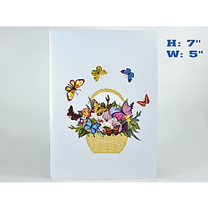 Teabug Cards Basket of Colorful Butterflies Pop Up Card, Birthday Card, Mothers Day Card, Get-Well Card, Spring and Summber Card, All Occasions