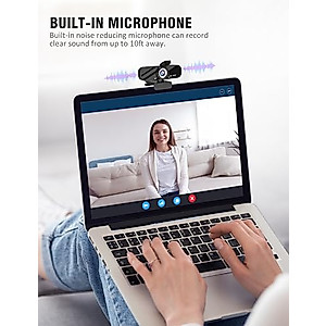 Full HD Webcam with Built-in Microphone and Rotatable Tripod, 1080P Video and Wide Angle Camera, Privacy Cover, for Desktop PC or Laptop Computer (Webcam with USB Cable)