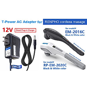T-POWER Charger for Renpho RP-EM-2020C EM-2016C 2016 RF-EM2018C EM-2018C Cordless Hand Held Deep Tissue Percussion Massager Ac Dc Adapter Power Supply Cord