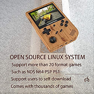 HAIHUANG RG351V Handheld Game Console , Plug & Play Video Games Supports Double TF Extend 256GB , Portable Game Console 3.5 Inch IPS Screen 2521 Games (Wood), LE